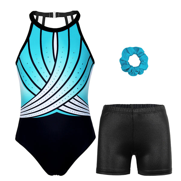 Aqua-line Diamond Clasp Back Gymnastics Leotard Set - JOYSTREAM
