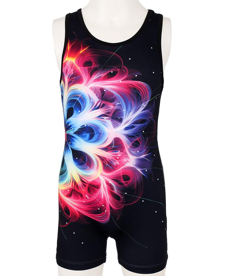 Sparkly Flower Diamond Pattern Biketard Unitard - JOYSTREAM