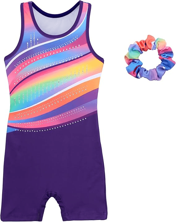Multi-Rainbow Diamond Pattern Biketard Unitard for Girls - JOYSTREAM