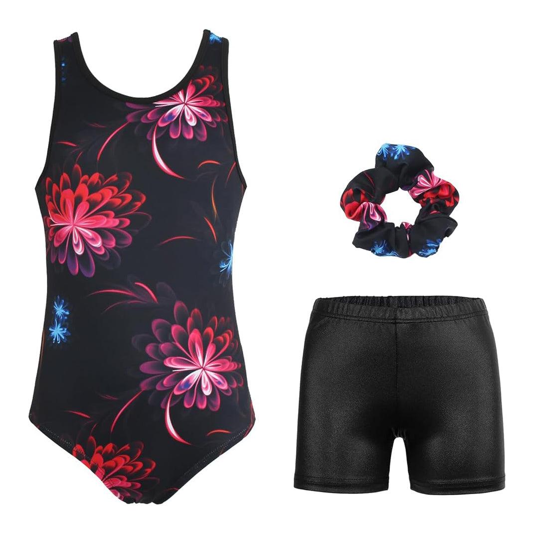 Sparkly Flower Gymnastics Leotard with Shorts Set for Kids Girls ...